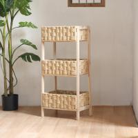 China Solid Wood Non-folding Multi-layer Floor-standing Hand-woven Storage Rack for Living Room Books Sundries & Snacks Organizer for sale