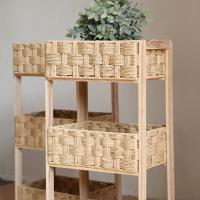 China Solid Wood Non-folding Multi-layer Floor-standing Hand-woven Storage Rack for Living Room Books Sundries & Snacks Organizer for sale