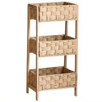 China Solid Wood Non-folding Multi-layer Floor-standing Hand-woven Storage Rack for Living Room Books Sundries & Snacks Organizer for sale