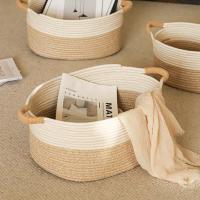 China Cotton Rope Woven Storage Basket with Liner & Handles - Natural Woven Basket for Home Organization for sale