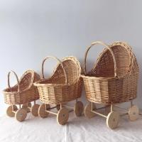 China Handwicker Eco-friendly Rattan Baby Stroller Flower Basket Wicker Stroller for Flower Gift Decoration for sale
