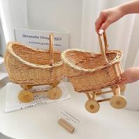 China Handwicker Eco-friendly Rattan Baby Stroller Flower Basket Wicker Stroller for Flower Gift Decoration for sale