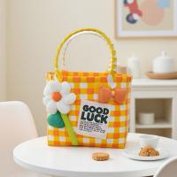 China Colorful Plastic Woven Kindergarten Kids' Shopping Basket Handbag Outdoor Camping Tote Bag Cartoon Design Medium Size for sale