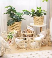 China Boho Style Rattan Woven Storage Basket Set  Handcrafted Bamboo Planter Baskets for Plant Display & Home Organization for sale