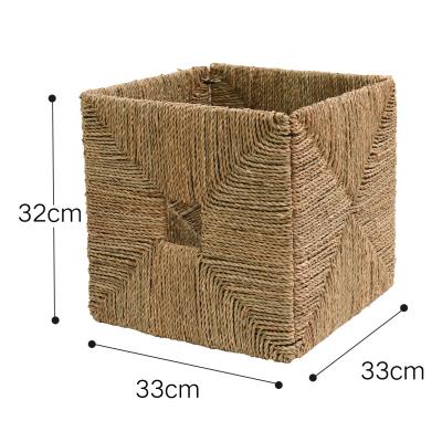 China Handwoven Seagrass & Rattan Storage Basket with Wooden Frame Decorative Wicker Organizer for Home, Bathroom, Shelf for sale