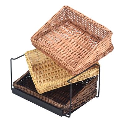 China Retail Shop Food Display Rack 3 Tiers Countertop Willow Basket Display Stand for sale