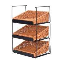 China Retail Shop Food Display Rack 3 Tiers Countertop Willow Basket Display Stand for sale
