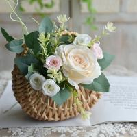 China Handwoven Picnic Fruit Basket Ribbon Rectangle Rattan Storage Basket Handle Party Wedding Decor Flowers Bag Bathroom Tools for sale