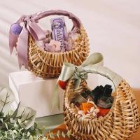 China Handwoven Picnic Fruit Basket Ribbon Rectangle Rattan Storage Basket Handle Party Wedding Decor Flowers Bag Bathroom Tools for sale