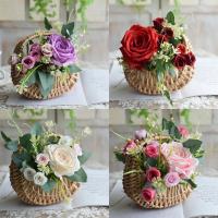 China Handwoven Picnic Fruit Basket Ribbon Rectangle Rattan Storage Basket Handle Party Wedding Decor Flowers Bag Bathroom Tools for sale