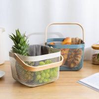 China Metal Mesh Storage Baskets with Bamboo Handle-Eco-Friendly High Quality for Kitchen Food Storage Gifting & Picnics for sale