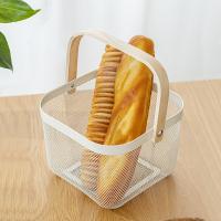 China Metal Wire Mesh Kitchen Storage Baskets-Eco-Friendly Multifunction Wood Handle for Food Vegetables & Fruits for sale