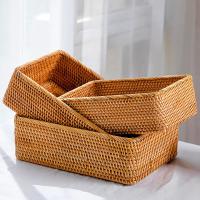 China 3 Sizes Rectangular Rattan Storage Baskets, Handmade Woven Nesting Wicker Baskets for Decor, Fruit Tray and Snack Storage Box for sale