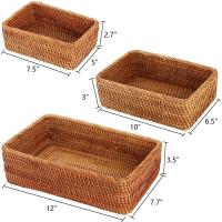 China 3 Sizes Rectangular Rattan Storage Baskets, Handmade Woven Nesting Wicker Baskets for Decor, Fruit Tray and Snack Storage Box for sale