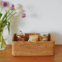 China 3 Sizes Rectangular Rattan Storage Baskets, Handmade Woven Nesting Wicker Baskets for Decor, Fruit Tray and Snack Storage Box for sale