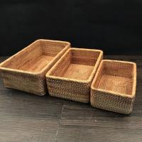 China 3 Sizes Rectangular Rattan Storage Baskets, Handmade Woven Nesting Wicker Baskets for Decor, Fruit Tray and Snack Storage Box for sale