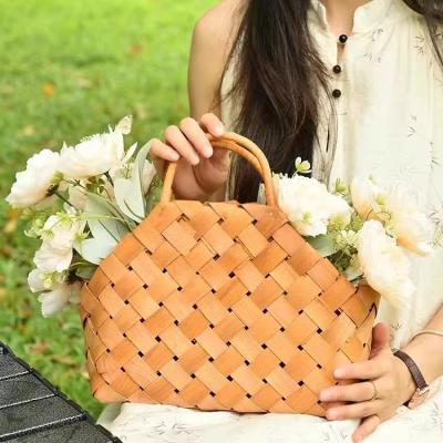 China Hot Sale Handmade Chipwood Woven Multifunction Storage Basket with Handle for Kitchen Bathroom Tools for sale