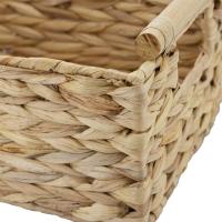 China Grass Woven Wood Handle Handmade Straw Woven Desktop Storage Basket Storage Box for sale