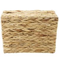 China Grass Woven Wood Handle Handmade Straw Woven Desktop Storage Basket Storage Box for sale