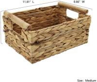 China Grass Woven Wood Handle Handmade Straw Woven Desktop Storage Basket Storage Box for sale
