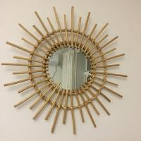 China Vintage Handmade Rattan Bamboo Wicker Wall Hanging Mirror Frame Decor Coastal Design for Bedroom and Living Room for sale