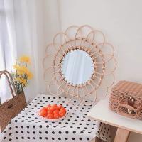 China Vintage Handmade Rattan Bamboo Wicker Wall Hanging Mirror Frame Decor Coastal Design for Bedroom and Living Room for sale