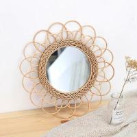 China Vintage Handmade Rattan Bamboo Wicker Wall Hanging Mirror Frame Decor Coastal Design for Bedroom and Living Room for sale
