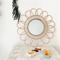 China Vintage Handmade Rattan Bamboo Wicker Wall Hanging Mirror Frame Decor Coastal Design for Bedroom and Living Room for sale