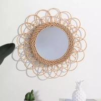 China Wholesale Modern Coastal Rattan Wicker Hanging Mirror Eco-Friendly Handmade Home Decor for sale