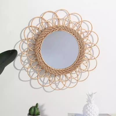 China Wholesale Modern Coastal Rattan Wicker Hanging Mirror Eco-Friendly Handmade Home Decor for sale