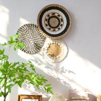 China BOHO Wicker Natural Rattan Art Woven Decorative Fruit  Plant Seagrass Wall Hanging Storage Basket Decor Set for sale
