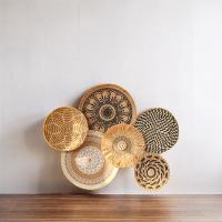 China BOHO Wicker Natural Rattan Art Woven Decorative Fruit  Plant Seagrass Wall Hanging Storage Basket Decor Set for sale