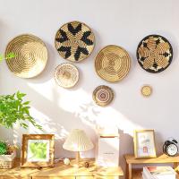 China BOHO Wicker Natural Rattan Art Woven Decorative Fruit  Plant Seagrass Wall Hanging Storage Basket Decor Set for sale