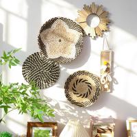 China BOHO Wicker Natural Rattan Art Woven Decorative Fruit  Plant Seagrass Wall Hanging Storage Basket Decor Set for sale
