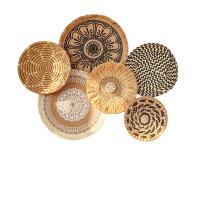 China BOHO Wicker Natural Rattan Art Woven Decorative Fruit  Plant Seagrass Wall Hanging Storage Basket Decor Set for sale