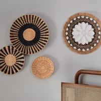China Factory Wicker Natural Rattan Art Woven Decorative Fruit Plant Basket Seagrass Wall Hanging Storage Basket Decor Set for sale