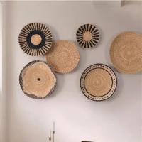China Factory Wicker Natural Rattan Art Woven Decorative Fruit Plant Basket Seagrass Wall Hanging Storage Basket Decor Set for sale