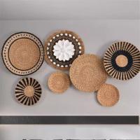 China Factory Wicker Natural Rattan Art Woven Decorative Fruit Plant Basket Seagrass Wall Hanging Storage Basket Decor Set for sale