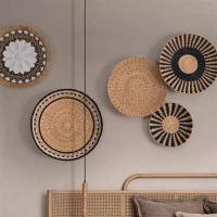 China Factory Wicker Natural Rattan Art Woven Decorative Fruit Plant Basket Seagrass Wall Hanging Storage Basket Decor Set for sale