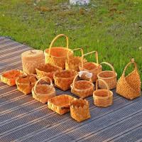 China Hot Sale Hand Weaved Small Storage Gift Basket Wood Chip Woven Picnic Basket with Handle for sale