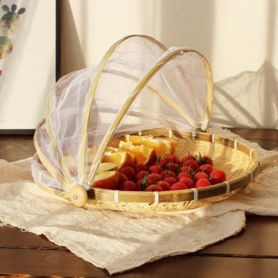 China Food Cover with Tent Fruit Bread Baskets Summer Storage Outdoor Picnic Mesh Cover Handmade Bamboo Bamboo Kitchen Natural Single for sale