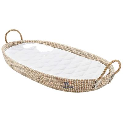 China Baby Changing Basket Seagrass  With Cotton Pad Thick Foam Handmade Seagrass Basket From Vietnam for sale