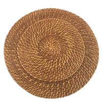 China Wholesale Natural Material Dishes Plates Dinnerware Set Handpainted Rattan Vintage Eco-friendly Wicker Charger Plate Party for sale