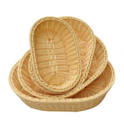 China Rattan Home Woven Storage Basket Pp Plastic Carton Multifunction Sustainable Plastic Handle Wicker Basket Food Plastic Brown for sale
