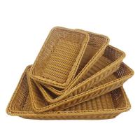 China Rattan Home Woven Storage Basket Pp Plastic Carton Multifunction Sustainable Plastic Handle Wicker Basket Food Plastic Brown for sale