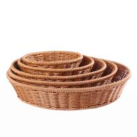 China Rattan Home Woven Storage Basket Pp Plastic Carton Multifunction Sustainable Plastic Handle Wicker Basket Food Plastic Brown for sale
