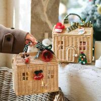 China Rattan Christmas Gift Basket with Handle Lid for Camping Beach Candy Basket Packing Fruit Festival Baskets for sale