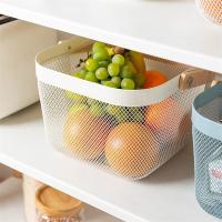 China Metal Mesh Weave Storage Organizer Basket Multi-functional Hanging Kitchen Fruit Basket with Wood Handle for sale