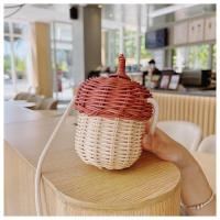 China Cute Bag Rattan Acorns Shape Bags and Baskets Handbraided Small Storage Fruit-shaped Bag Basket for sale