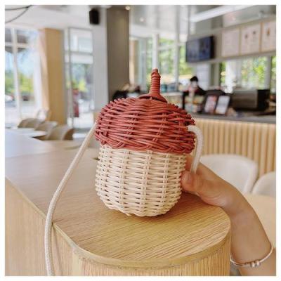 China Cute Bag Rattan Acorns Shape Bags and Baskets Handbraided Small Storage Fruit-shaped Bag Basket for sale